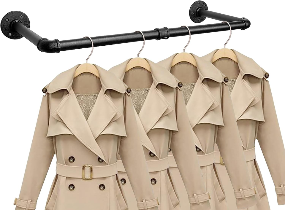 Industrial Iron Pipe Clothes Hanging Bar DIY Wall-Mounted Garment Rack ...