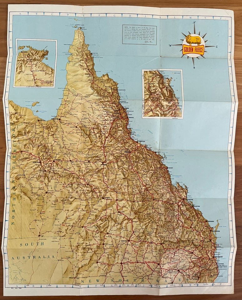 c.1950s Golden Fleece Vinatge Road Map of Queensland H.C. Sleigh ...