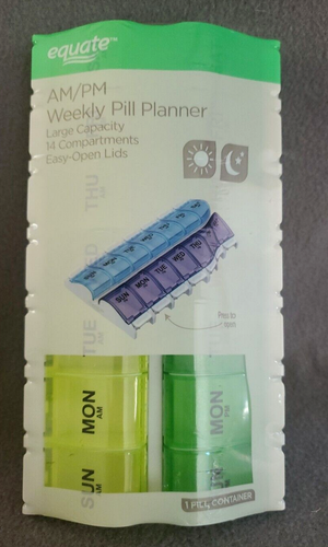 Equate AM/PM Weekly Pill Planner Large Capacity 14 Compartments Easy ...