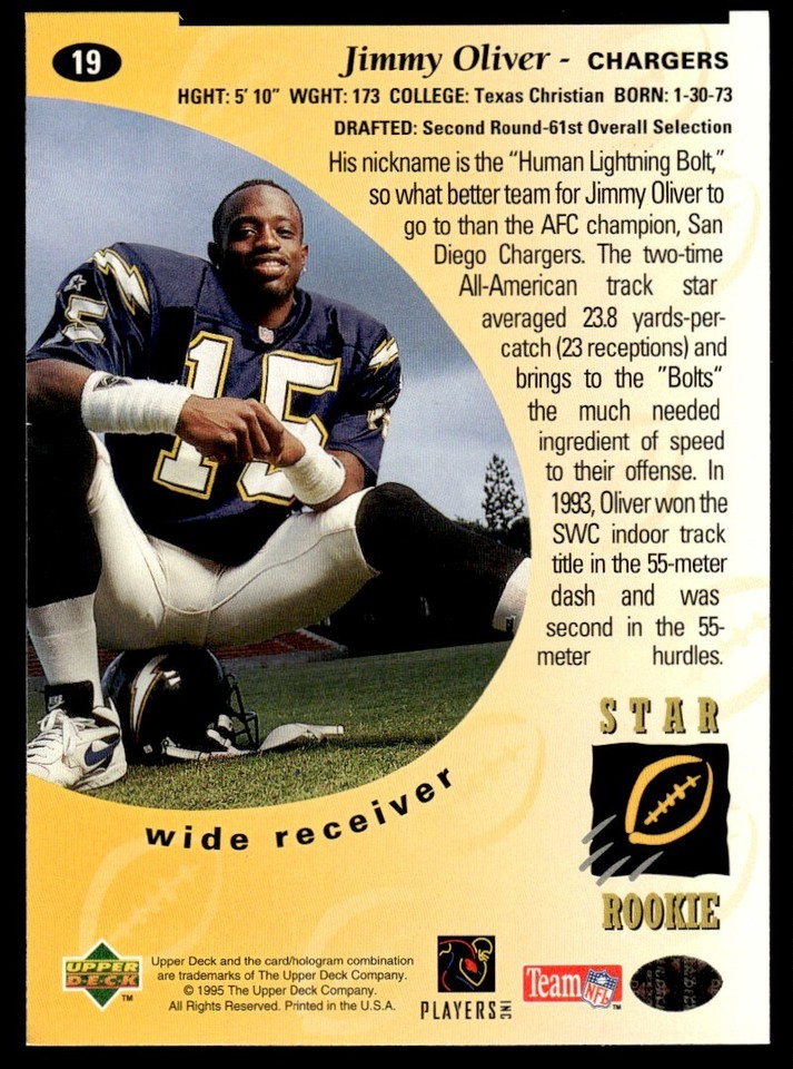 1995 Upper Deck Electric Jimmy Oliver San Diego Chargers #19 | eBay