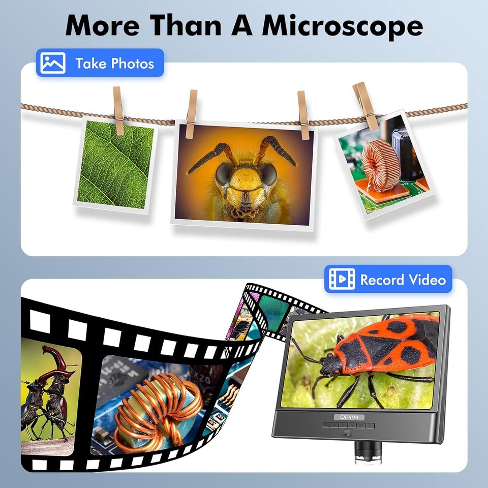 LCD Digital Microscope 10" 1080P 50-1300X Magnifier Coin Camera Video ...