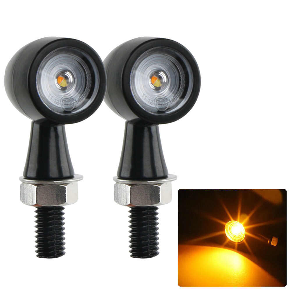 Black Motorcycle Amber LED Mini Turn Signal Light Blinker For Bobber ...