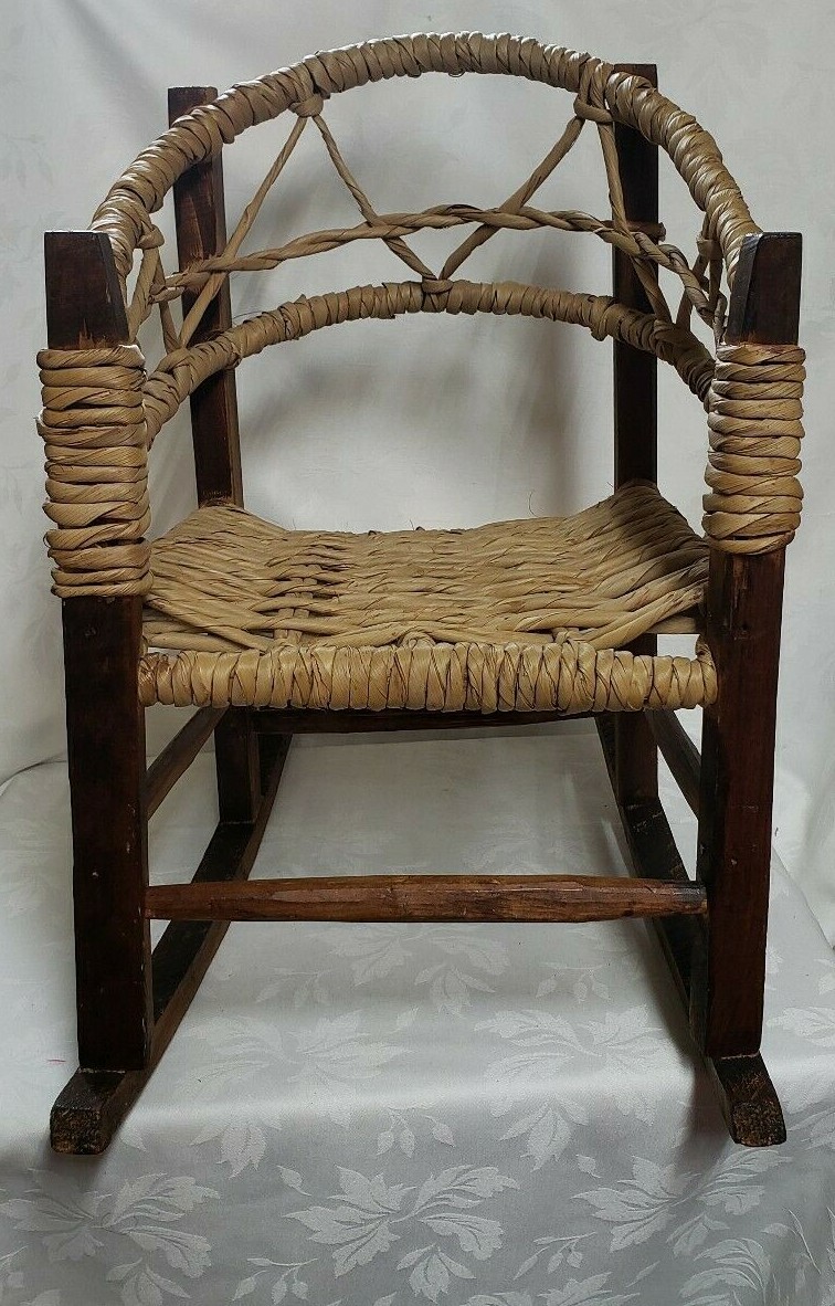 Wood Wicker Doll Bear Rocking Chair 18" x 12" x 17.5" | eBay