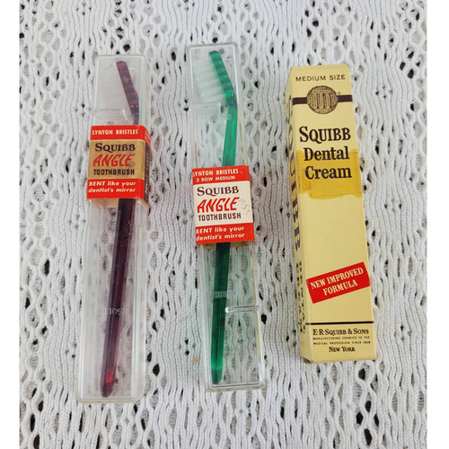 Vintage Squibbs Dental Cream Box & Angle Toothbrush Synton Bristle ...