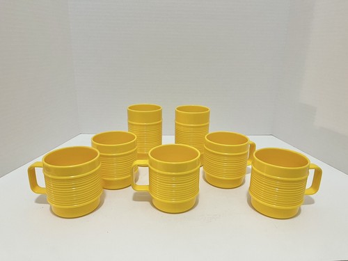 Rubbermaid Stacking Yellow Ribbed Coffee Mugs Cups Retro Vintage #3819 ...