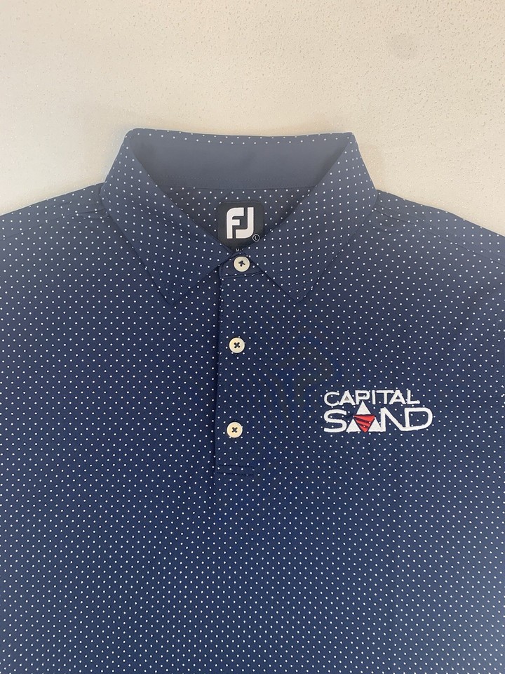 FootJoy Golf Polo Shirt Mens L Stretch Dot Print Blue Capital Sand Logo ...