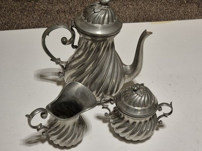 PELTRO PURO 95% PEWTER FIN Vintage Tea/Coffee Set Made In Italy 3-Piece ...