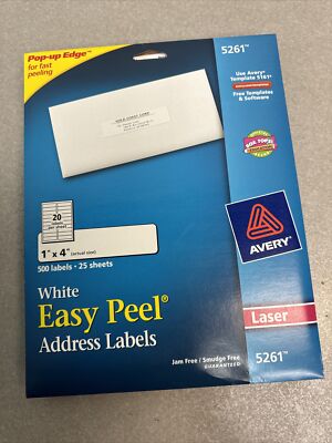 Avery Dennison Ave-5261 Easy Peel Address Label - 1" Width X 4" Length ...