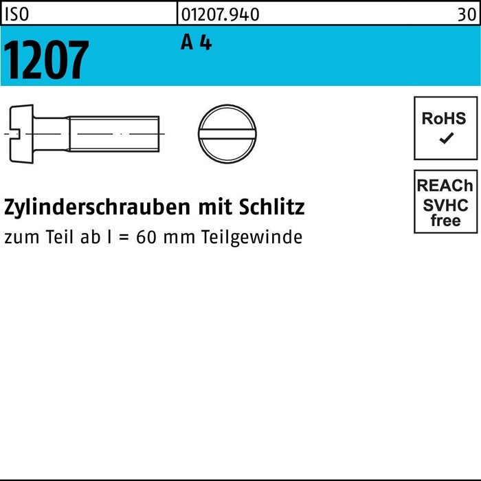 200er PACK(Stk) Zylinderschraube M 2,5 x 16 ISO 1207 m.Schlitz A 4 | eBay