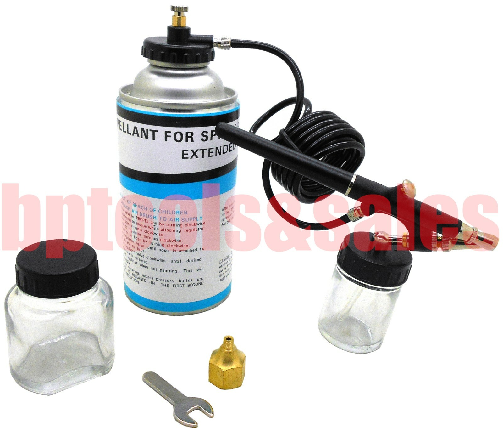 AIR BRUSH KIT SINGLE ACTION PAINT SPRAYER 1/4" NPT w/ PROPELLANT CAN ...