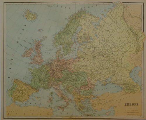 1902 ANTIQUE 25 inch MAP EUROPE RUSSIA AUSTRIA HUNGARY ITALY GERMANY ...