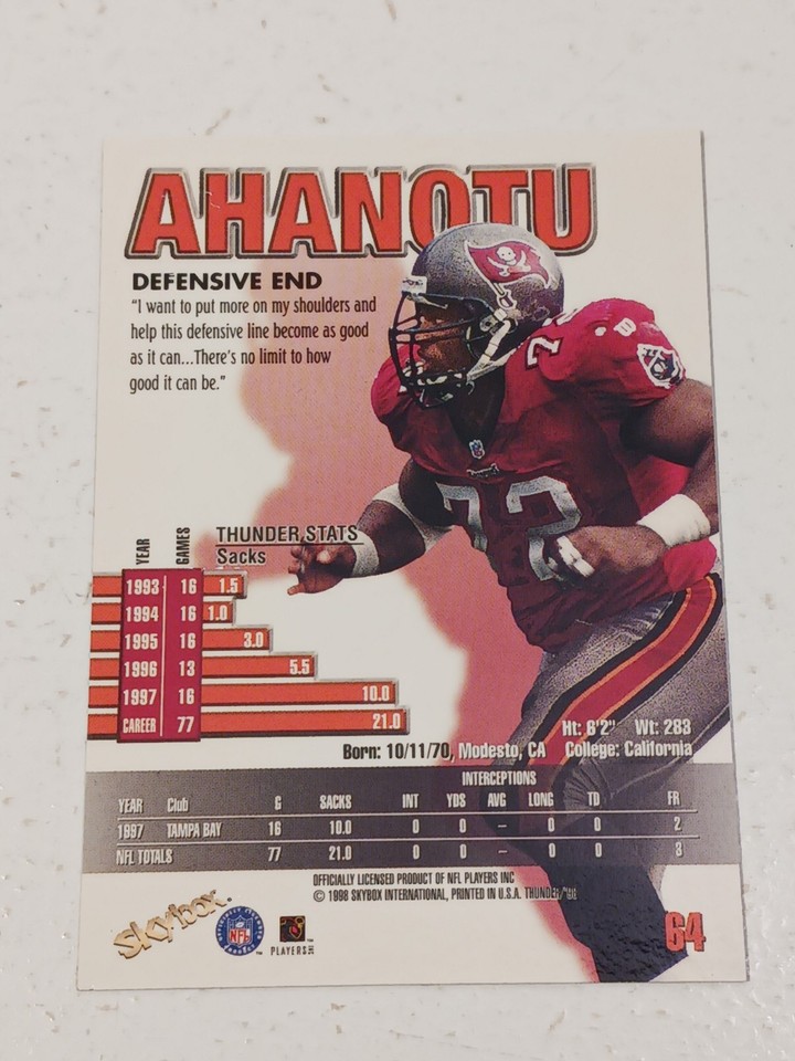Chidi Ahanotu Tampa Bay Buccaneers 1998 Skybox Thunder Card #64 | eBay