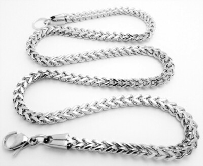 Stainless Steel Necklace 4 mm Silver Franco Fishtail Biker Link Chain ...