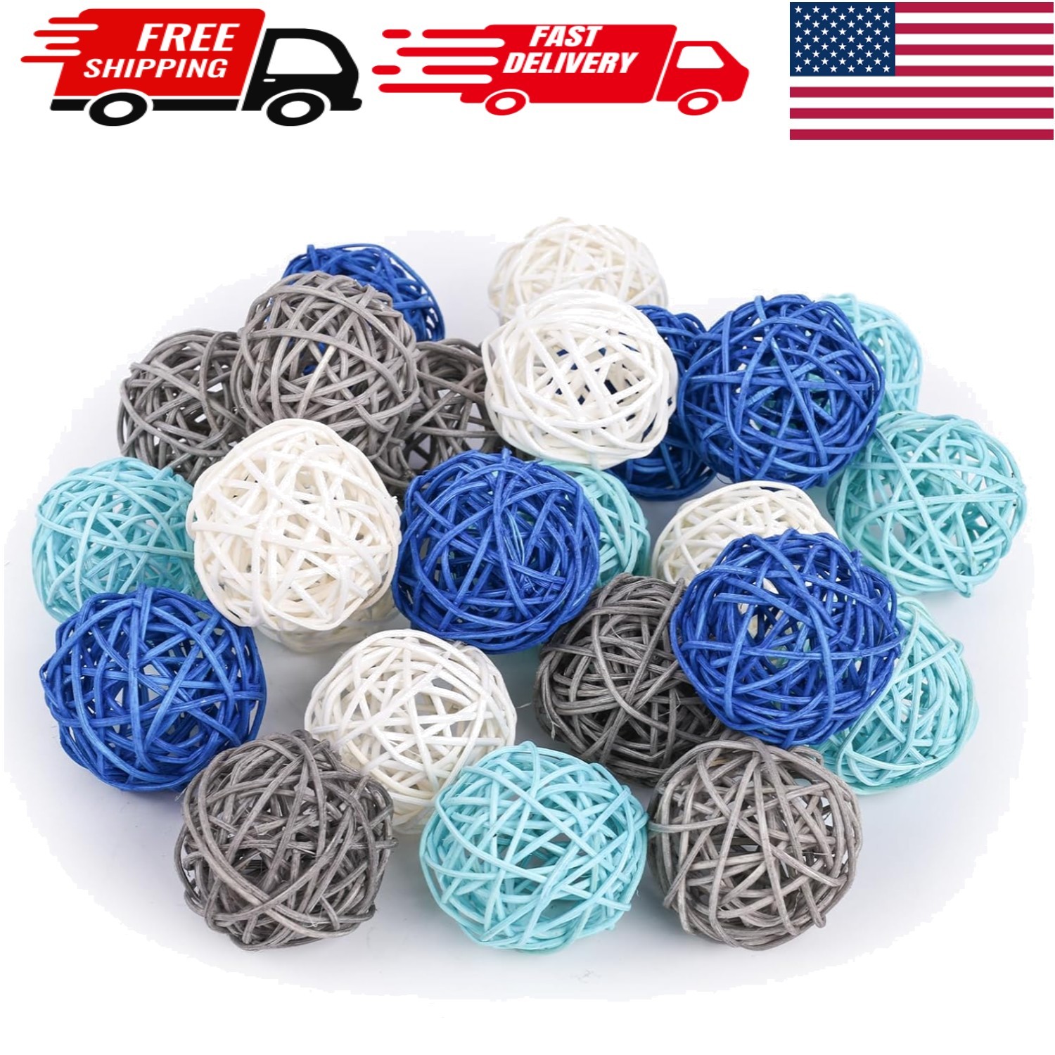 Elegant 24PCS Blue Rattan Decorative Balls - 2 Inch Bowl Fillers & Home ...
