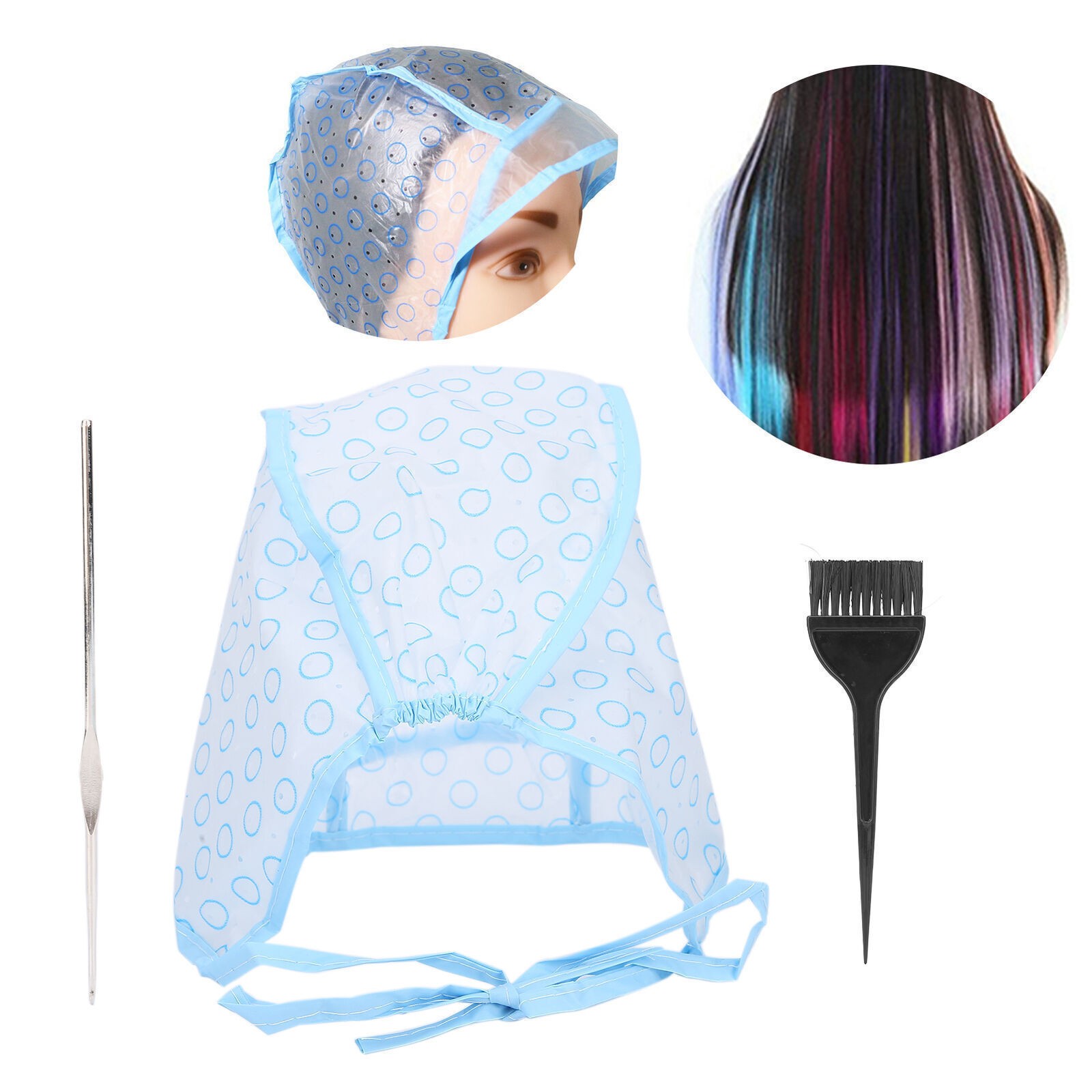 Hair Highlights Cap Set Reusable Highlight Cap with Hair Dyeing Brushes ...