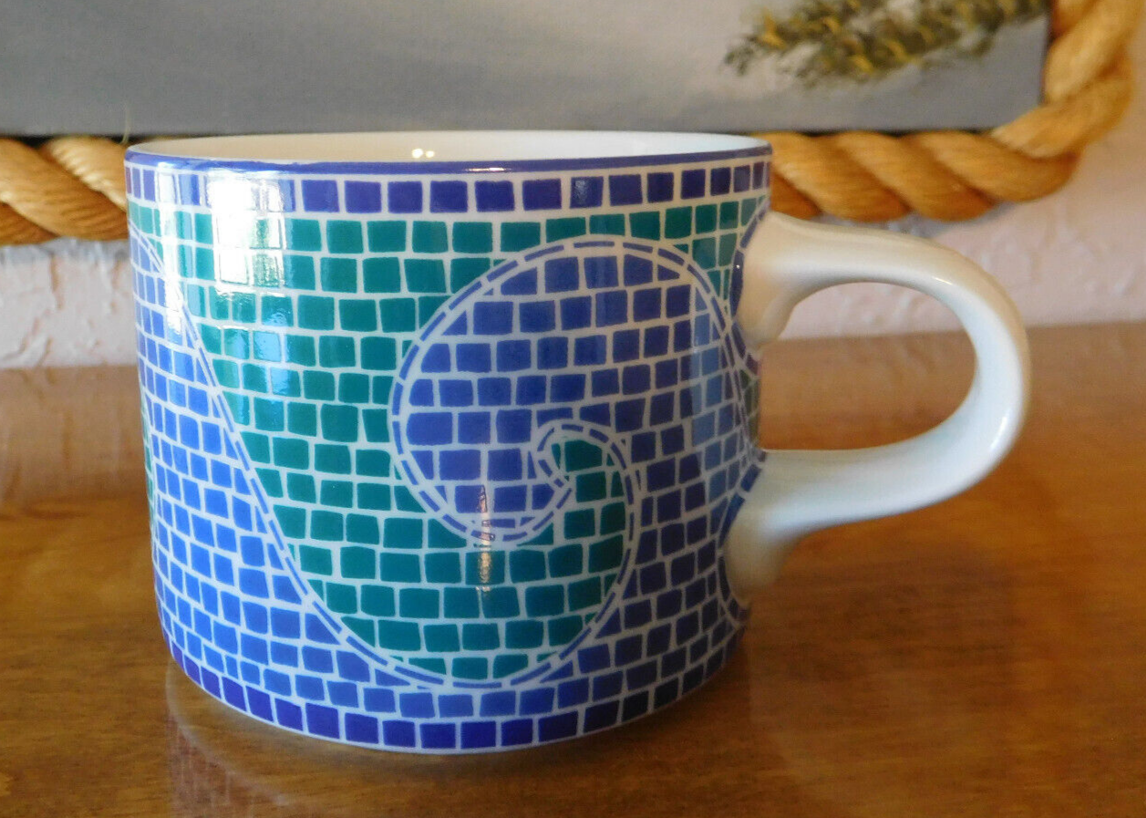 DANSK MOSAIC WAVES Denmark BLUE WAVES Pattern Blue/Green/White FLAT CUP ...
