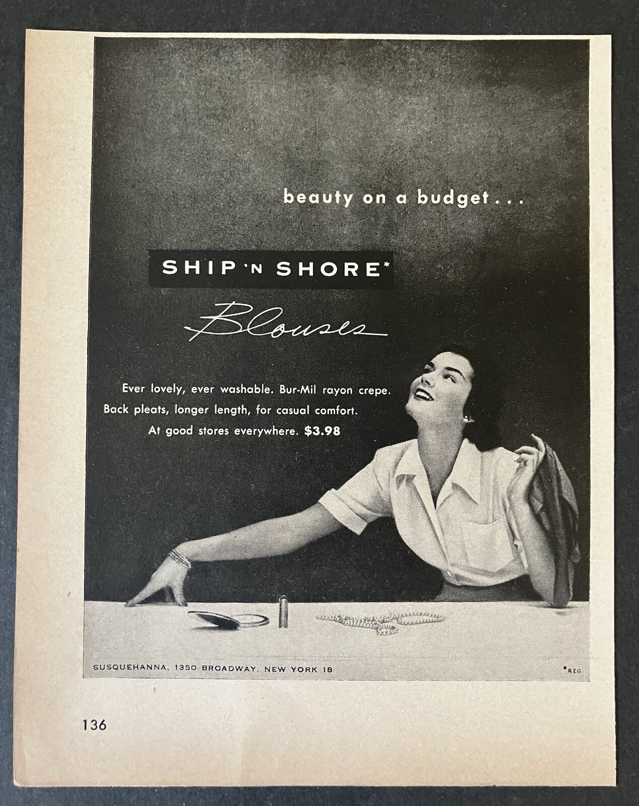 1949 Ship 'n Shore Blouses Bur-Mil Rayon Crepe Woman Smiling Vintage ...