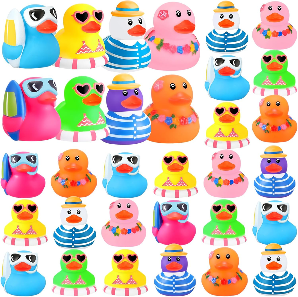 24 Pcs Beach Rubber Duckies Mini Rubber Duck Bath Toys Funny Float ...