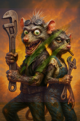 Greasy Rat Mechanic Couple Print 8x12 – Hot Rod Garage Wall Art Poster ...