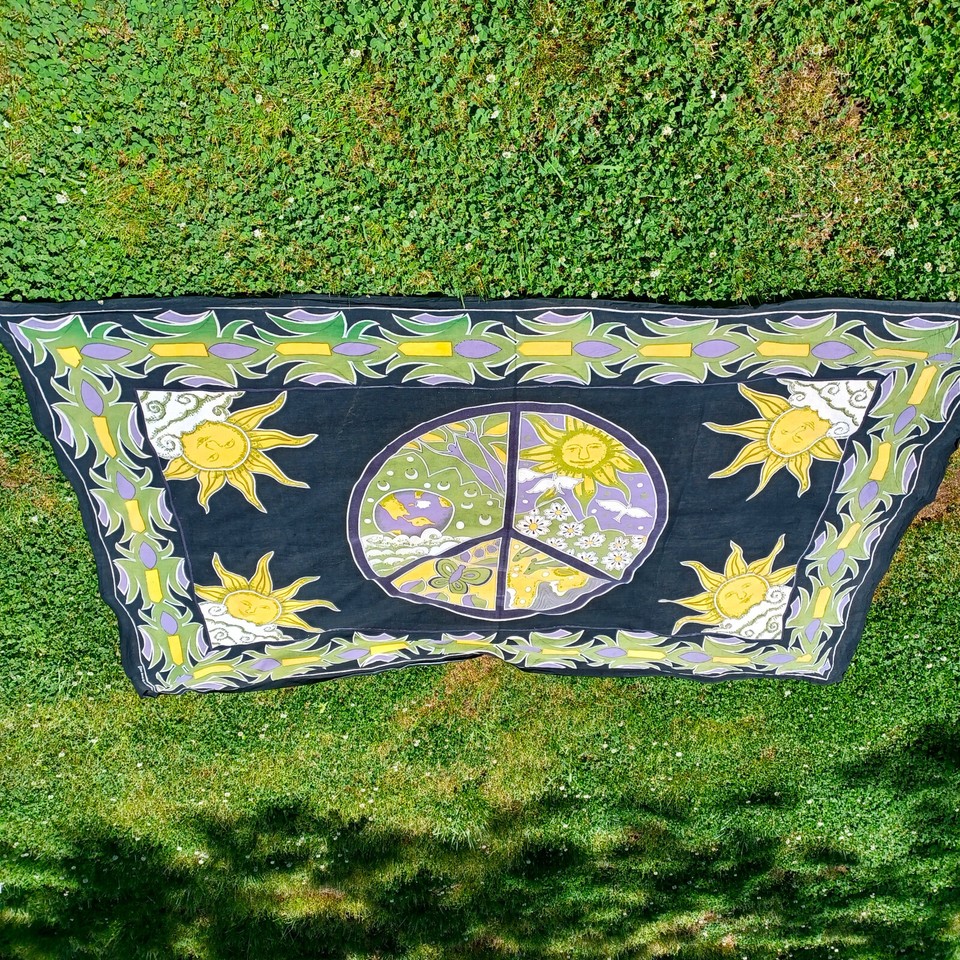Vintage Dan Morris Cloth Tapestry 2002 Gypsy Rose Hippy Boho Peace Wall ...