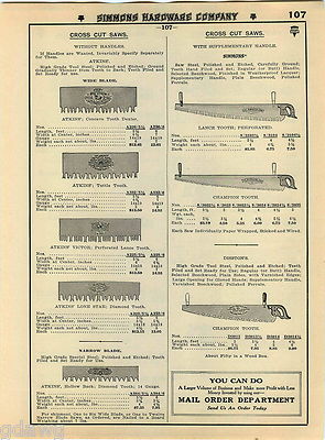 1935 ADVERT 4 PG Simond's Disston's Atkin's Simmons Two 2 One 1 Man Saw ...