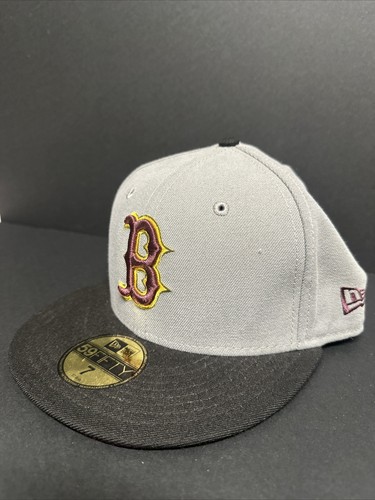 Boston Red Sox Hat Cap New Era Fitted Size 7 59Fifty Grey Black Maroon ...