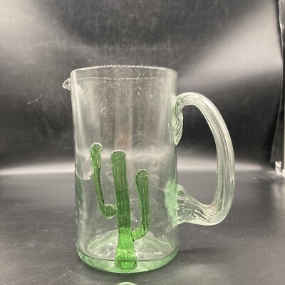 VTG Hand blown Mexico Sanguaro Cactus pitcher recycled art glass ...