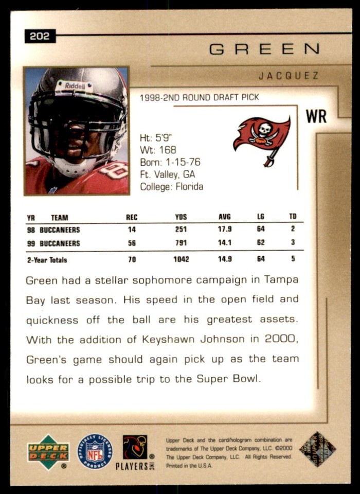 2000 Upper Deck UD Exclusives Gold Jacquez Green 24/25 Buccaneers #202 ...