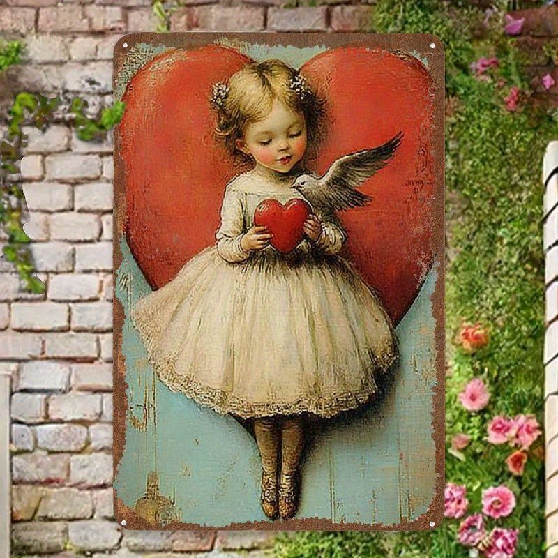 Tin Metal Sign Angel Valentine'S Day Decorative Pre Drilled Wall 8x12 ...