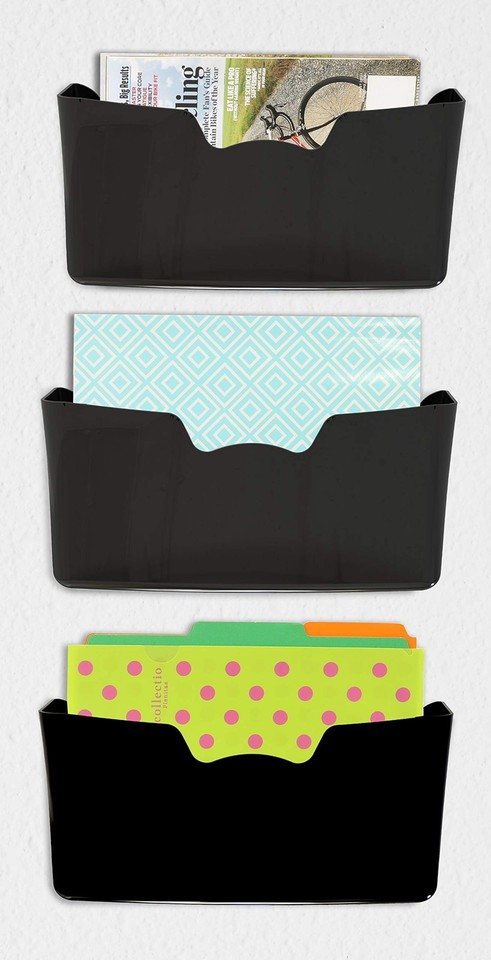 Single Pocket Wall Mount for Hanging File Holder, 3 Packs, Black ...
