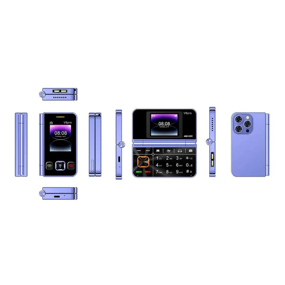 Unlocked V8 Pro Foldable Flip Mobile Cell Phones Big Button Dual SIM ...