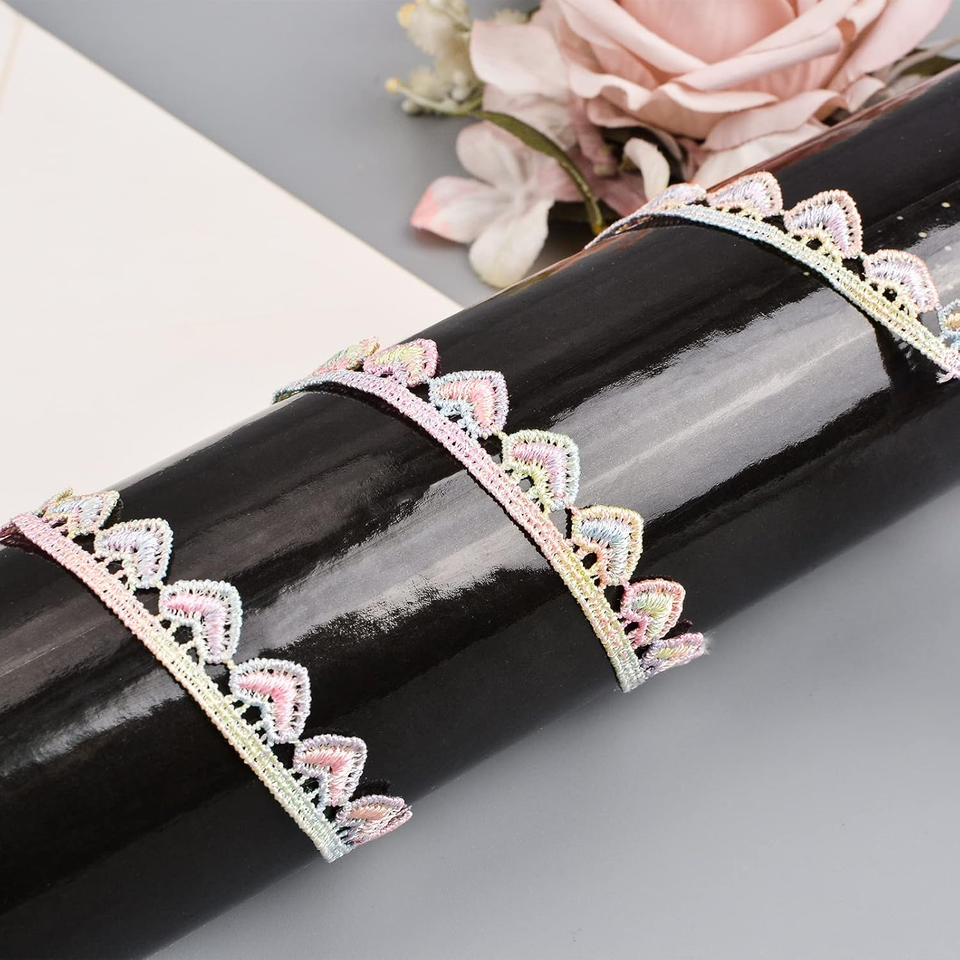 Gradient Colorful Heart Lace Trim, 5 Yards Multi-Color Lace Gold ...