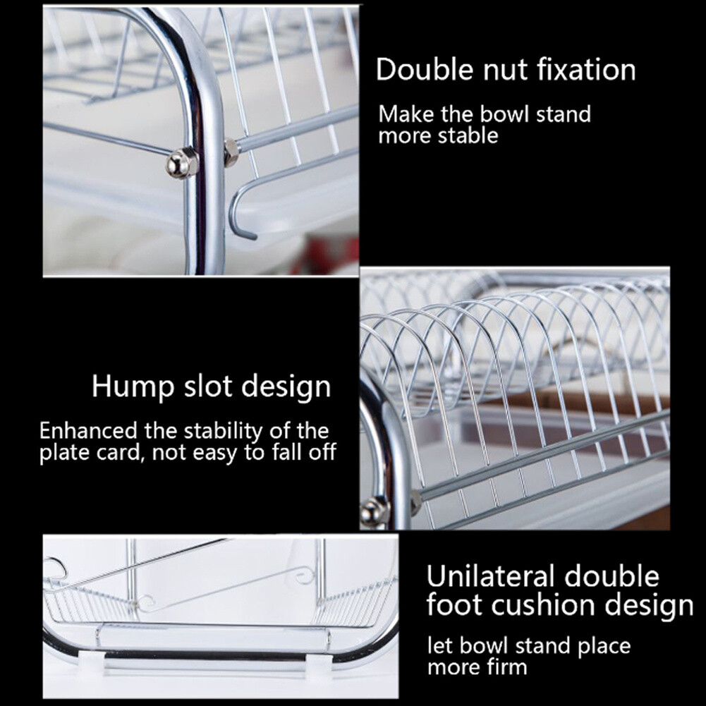 3 Tier Dish Drainer Rack Storage Drip Tray Sink Drying Wired Draining ...