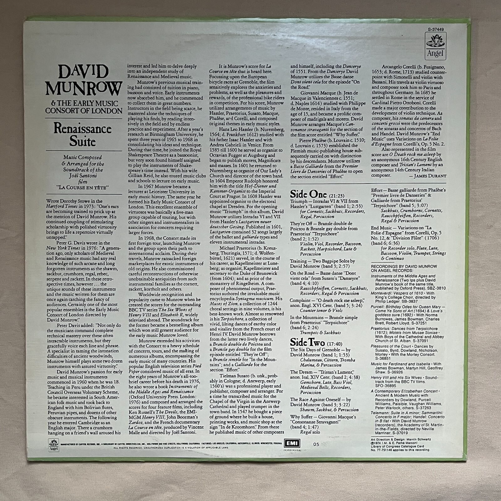 DAVID MUNROW Renaissance Suite 1977 Vinyl LP Angel S-37449 - VG+ | eBay