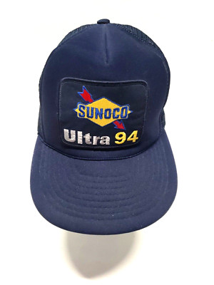 Vintage Sunoco Ultra 94 Mens Trucker Hat Navy Snapback Gas Oil Mesh ...