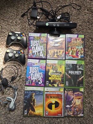 Xbox 360 Kinect Sensor Game Bundle with/ 9 Games And 2 Controllers ...