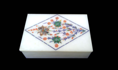 Marble trinket ring Box semi precious stones floral inlay decor | eBay
