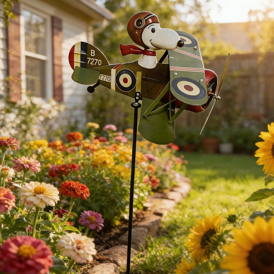 Snoopy Pilot Flying Biplane Wind Spinner - Vintage Metal Garden ...