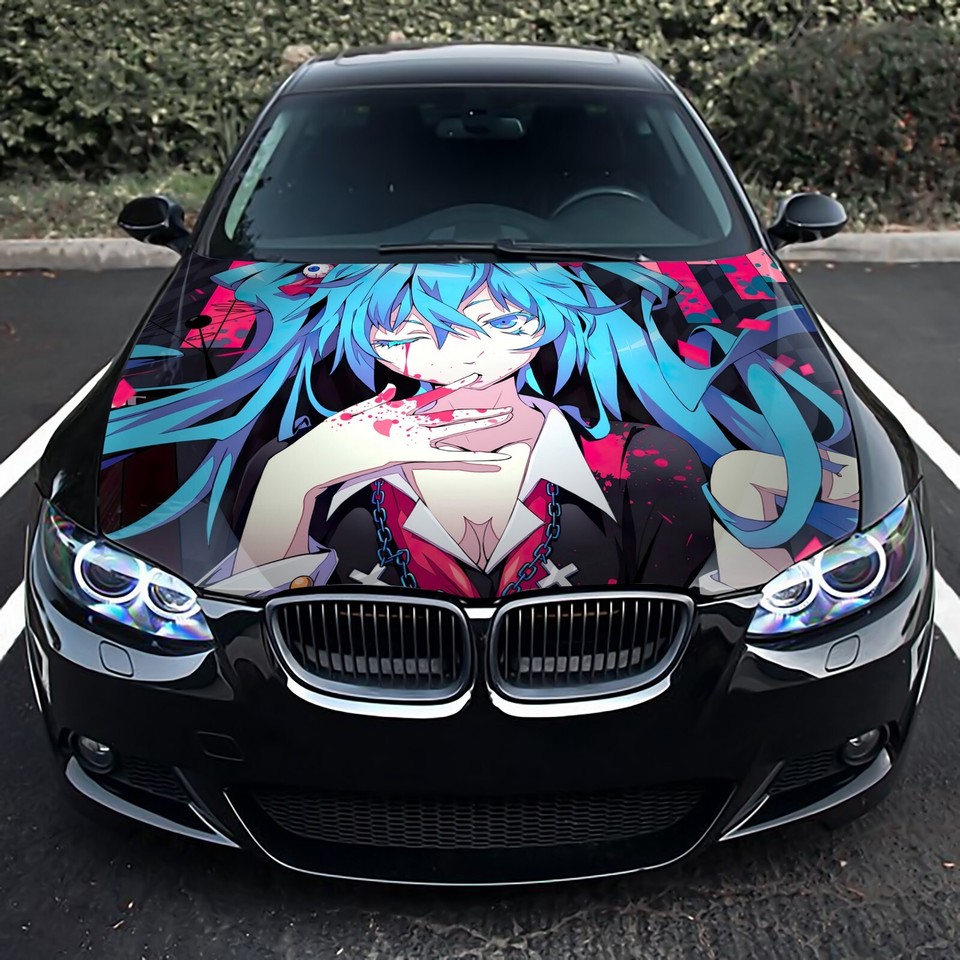 Miku Anime Girl Car Hood Wrap Decal Vinyl Sticker Full Color Graphic ...