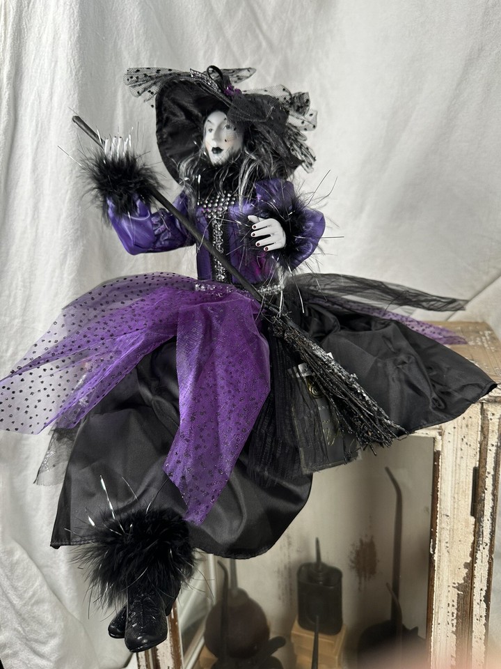 NWT 24” Large Halloween Witch Doll Spooky Night Purple Black White ...