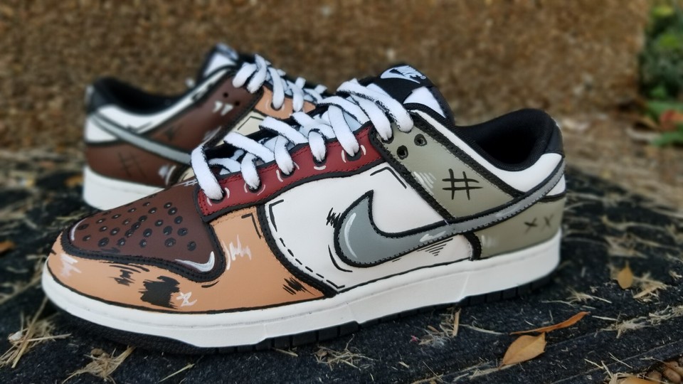 Nike Dunk Low Custom Size 10 Cartoon Theme Earth Tones | eBay