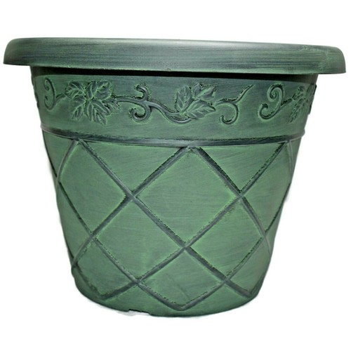 13.5" Green Round Plastic Decorative Planter Pot Container Flower ...