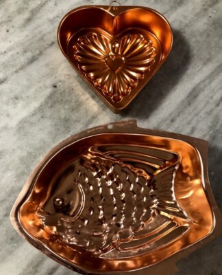 Used Wear-Ever COPPER TIN GOLDFISH JELLO CAKE MOLD 10x8 Aluminum plus ...