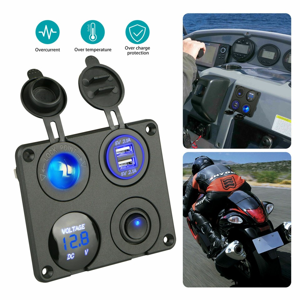 Dual USB Port Marine Boat Car RV Voltmeter 12V Socket 4 Hole Panel ...