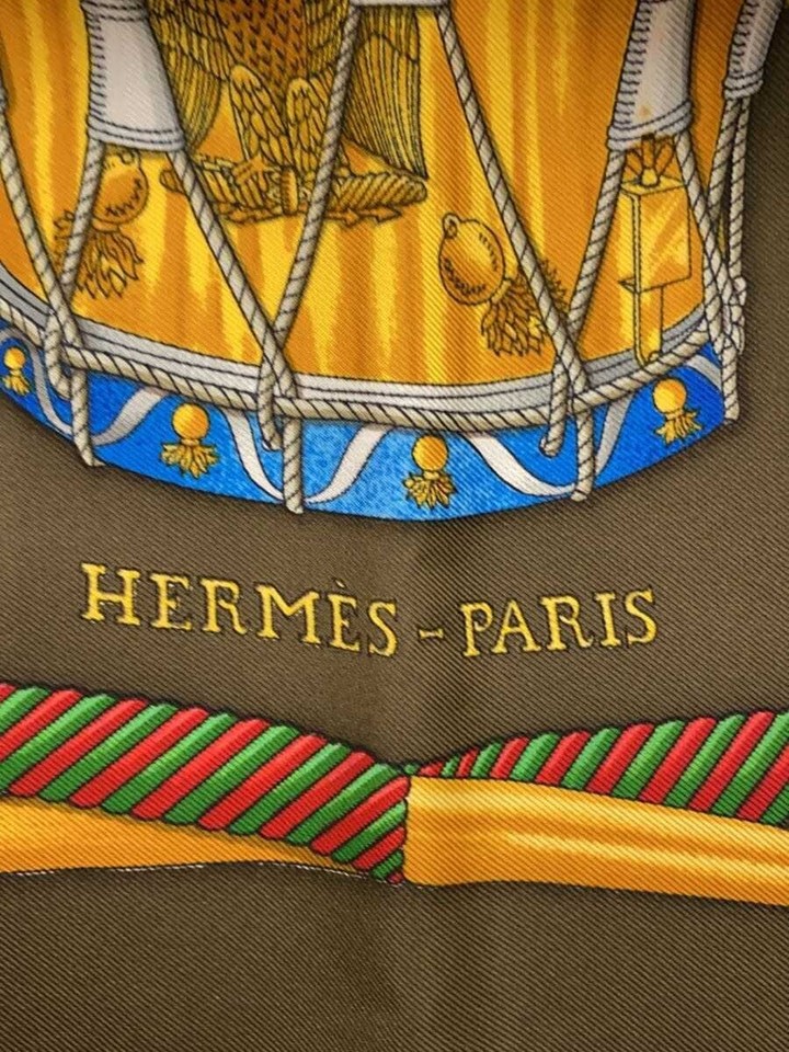 HERMES Scarf Silk BRW All over pattern Ladies Carr 90 LES TAMBOURS From ...