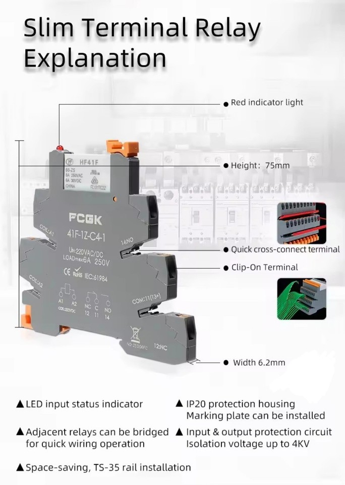 220V Din Rail Slim Relay Modul Integrated PCB Mount Power NO NC Relay ...