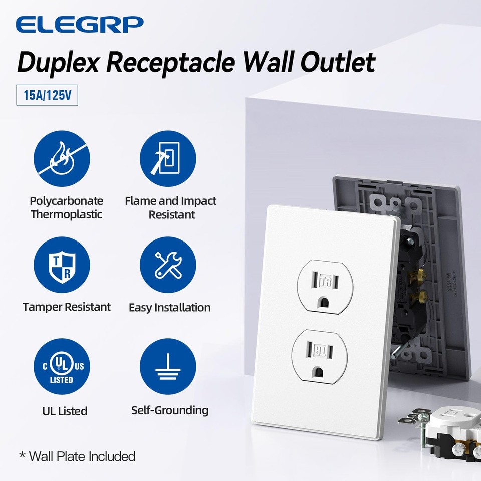 15 Amp 125V Duplex Receptacle Outlets, Standard Electrical Wall Outlet, TR Ta... | eBay