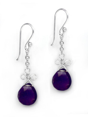 Sterling Silver Wire Loop Stone Drop Earrings, Amethyst | eBay