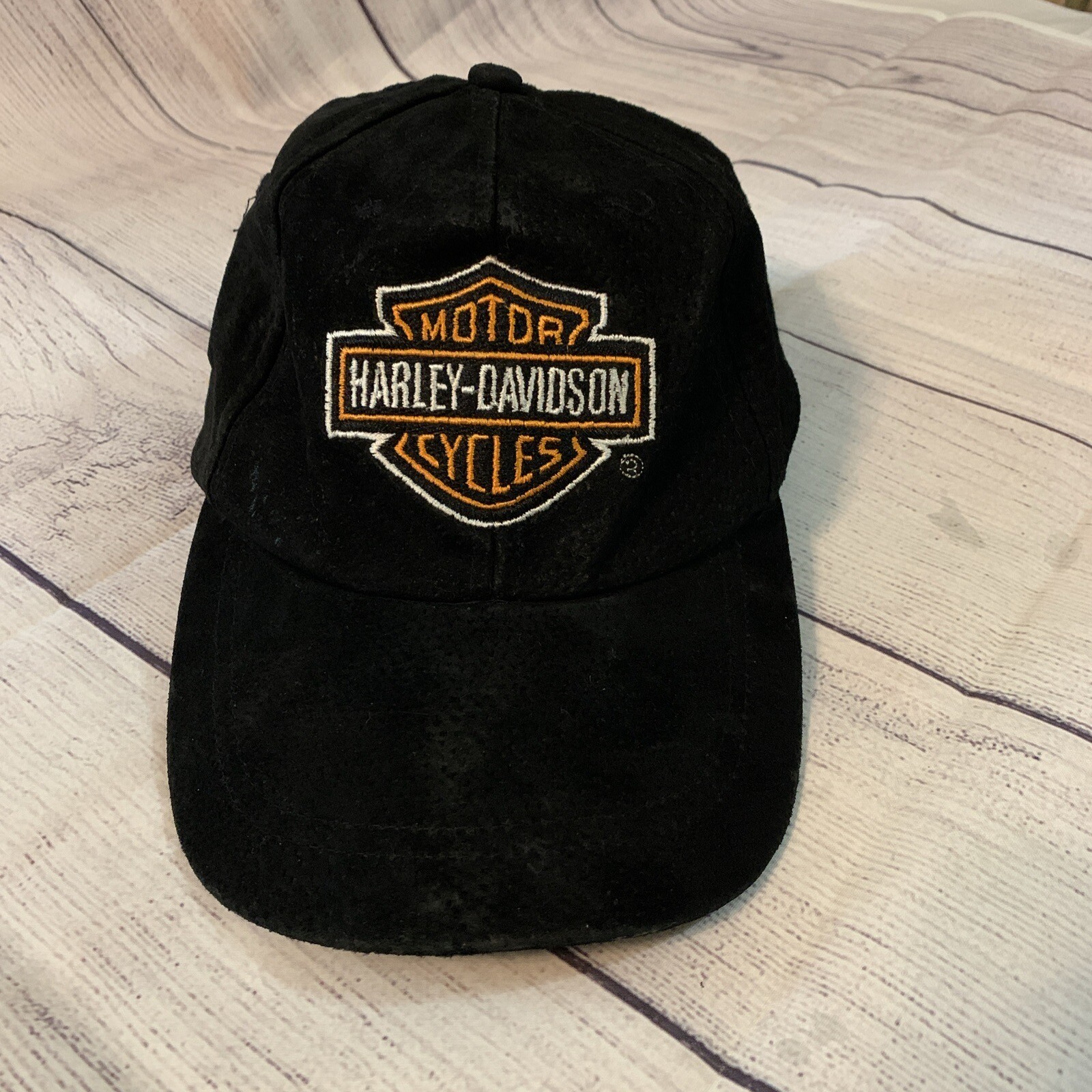 Harley Davidson Suede Black Leather Hat Adjustable St… - Gem