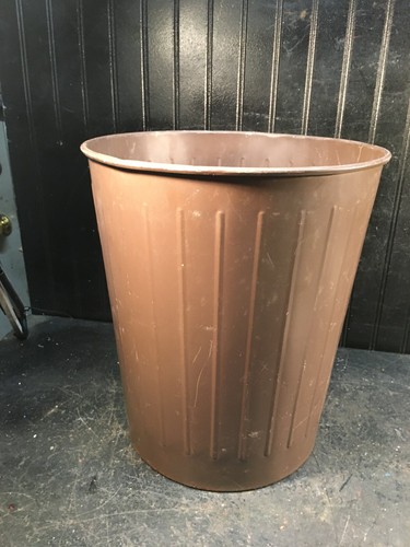 Vintage Metal Garbage Waste Can Industrial Brown 18in School Office | eBay